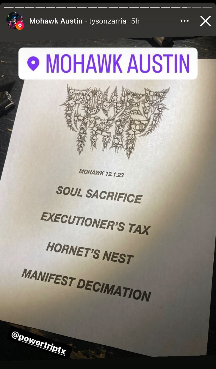 Power Trip played a surprise set after Fugitive at Mohawk! (video, setlist)