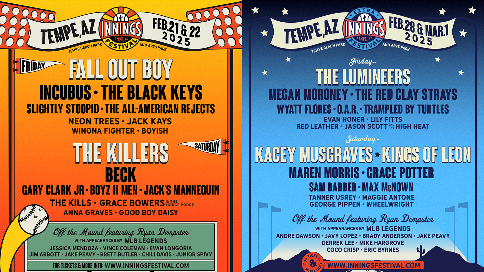Innings & Extra Innings 2025 lineups (The Killers, Fall Out Boy, Kacey ...
