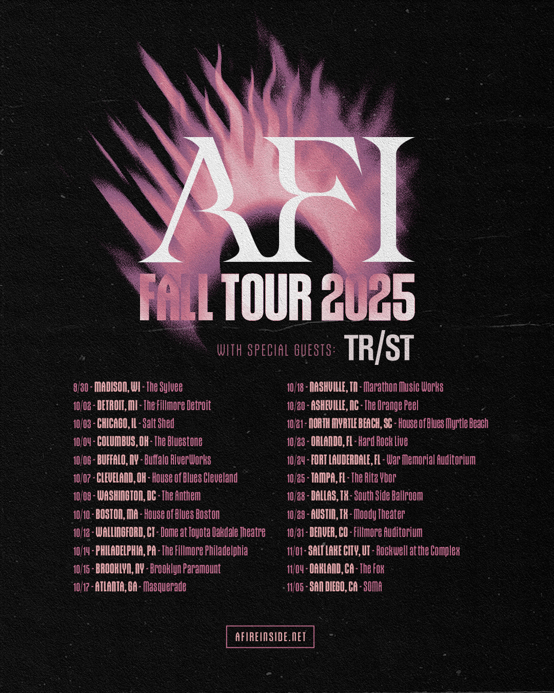 AFI announce 2025 fall tour with TR/ST