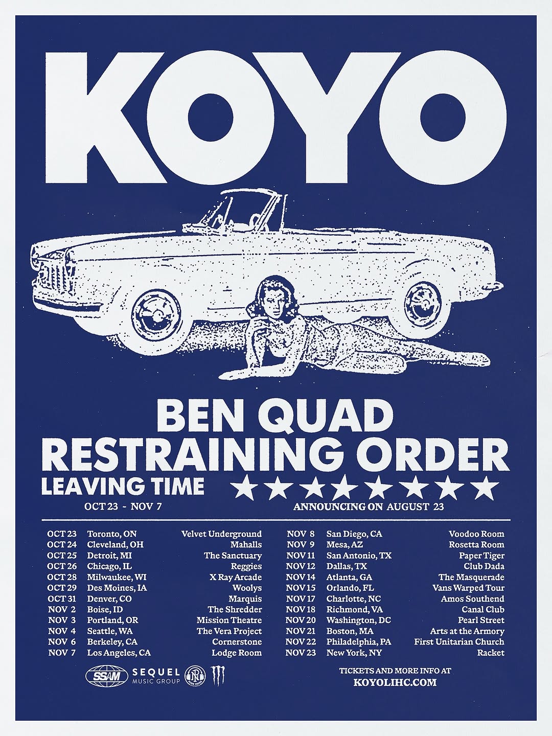 Koyo announce fall tour with Ben Quad, Restraining Order & Leaving Time