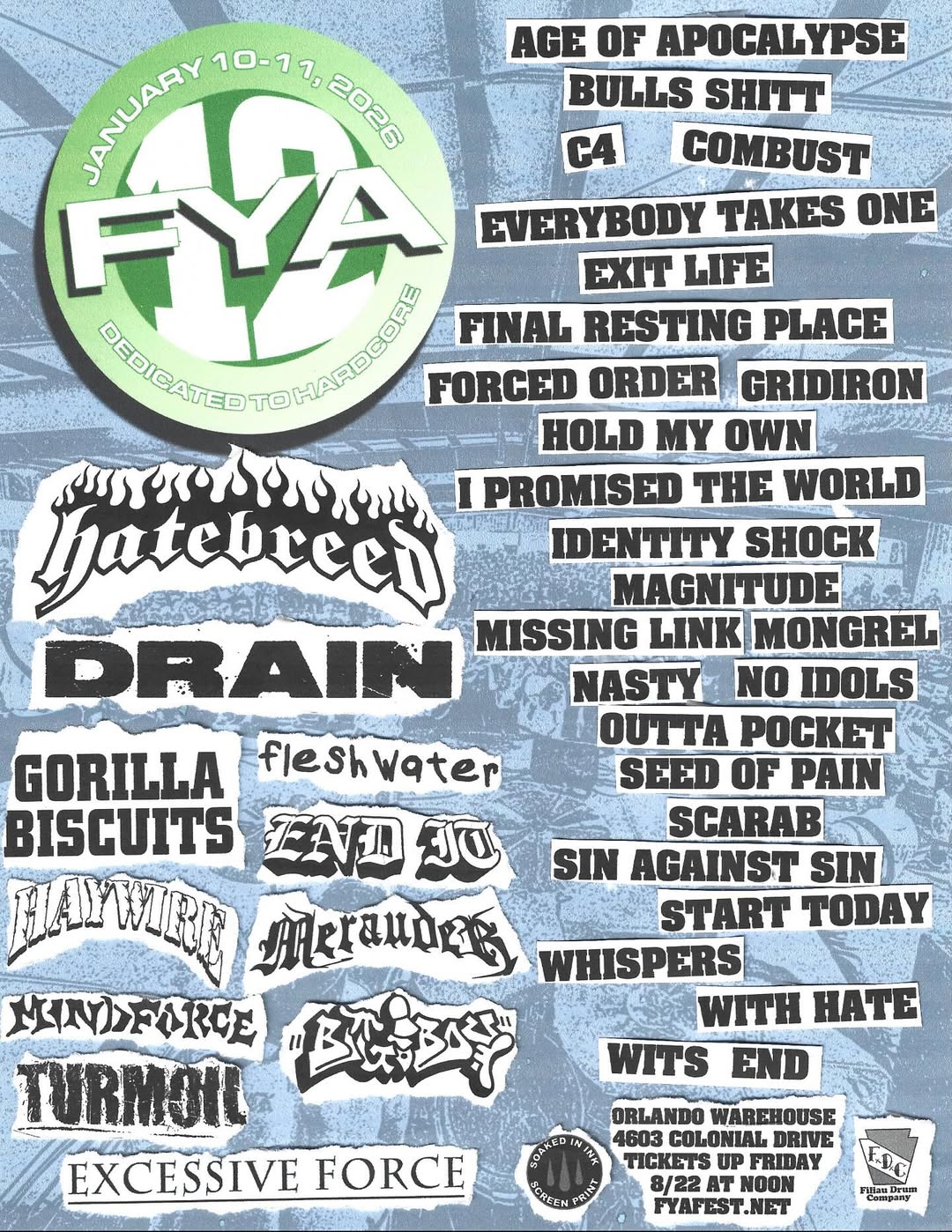 FYA Fest 2026 lineup: Turmoil reunion, Hatebreed, Drain, Gorilla ...