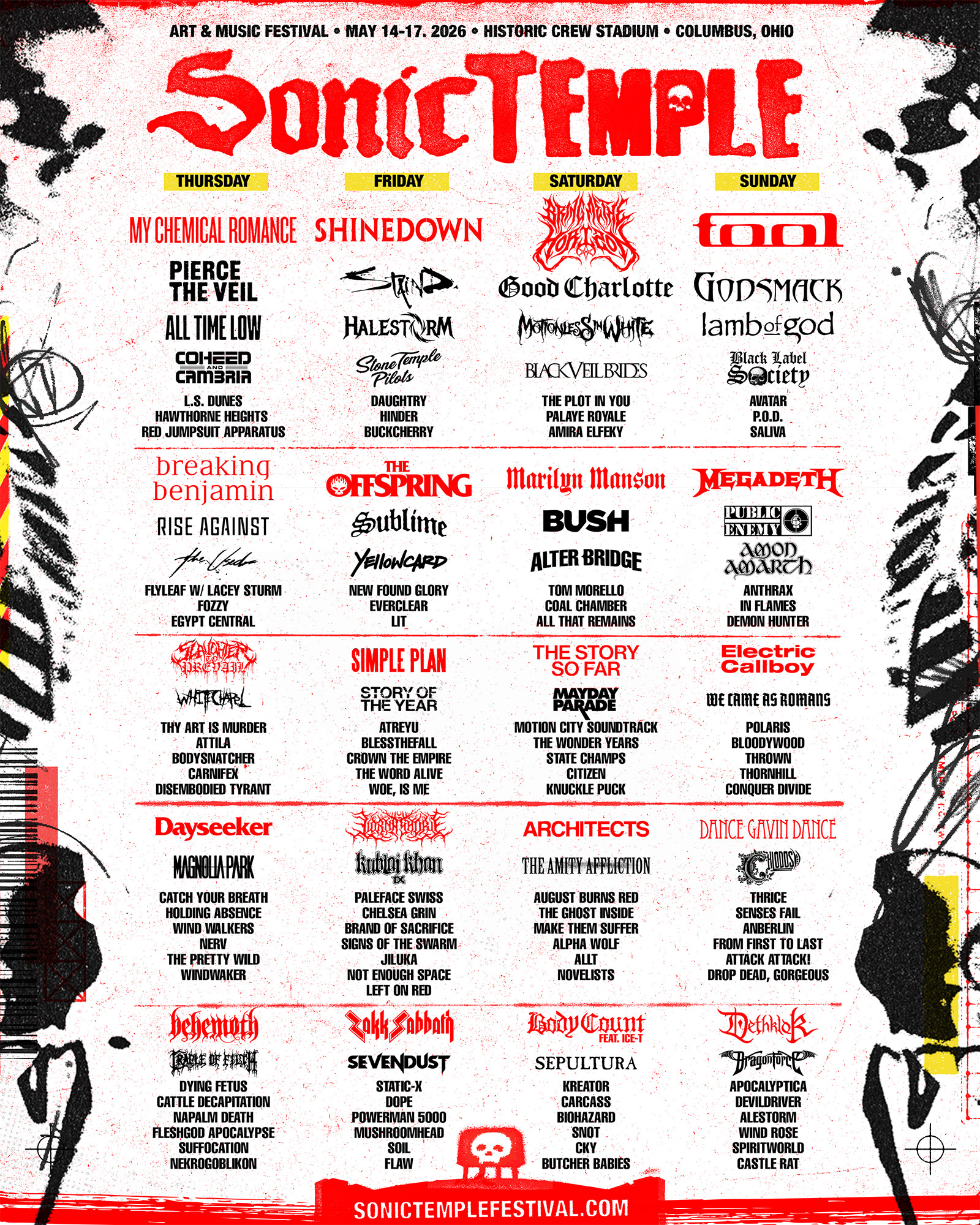 Sonic Temple 2026 lineup (My Chemical Romance, Tool, Megadeth, Offspring, Coheed and Cambria, more)