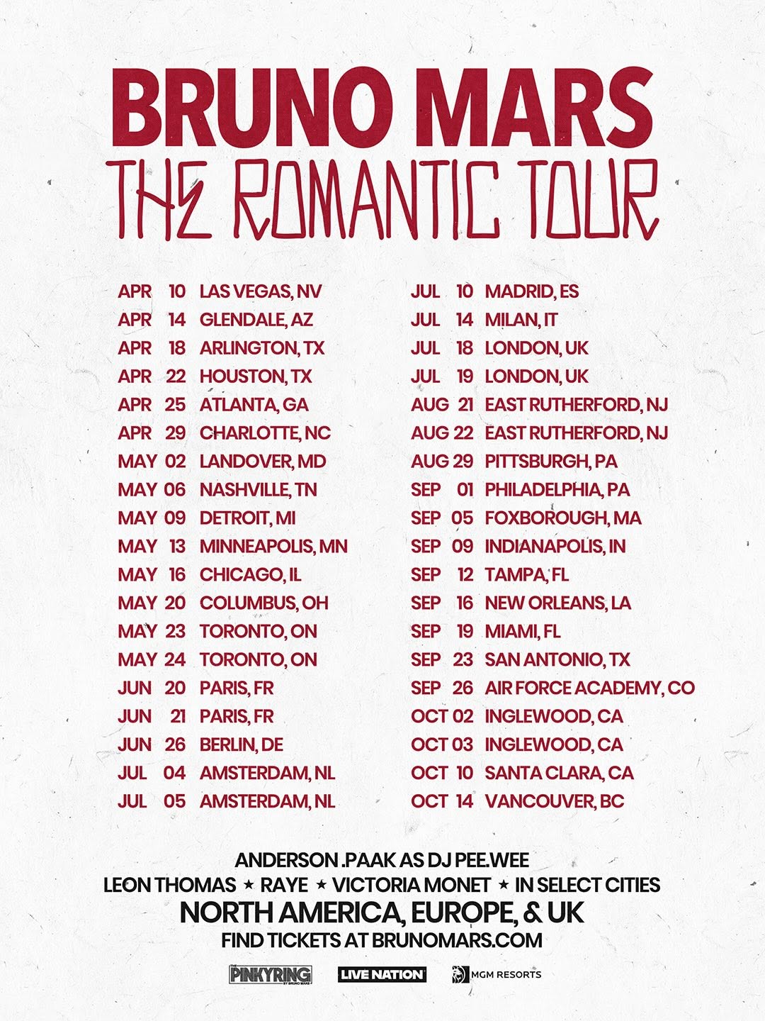 Tour news: Bruno Mars / Anderson. Paak, John Mulaney, Peggy Gou, Bodega ...