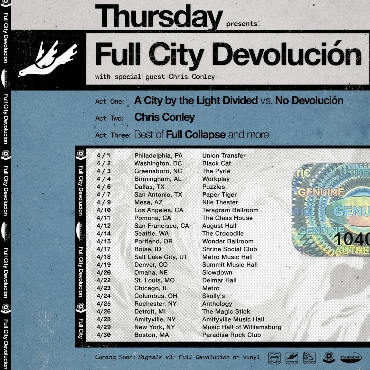 Thursday celebrating 'A City By the Light Divided,' 'No Devolución ...