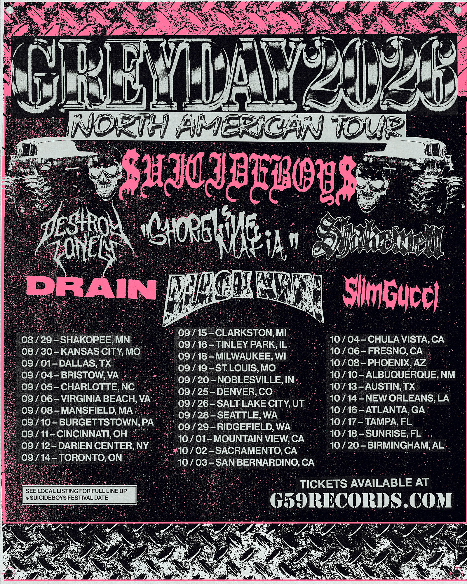 $uicideboy$ announce 2026 Grey Day Tour w/ Destroy Lonely, Shoreline ...