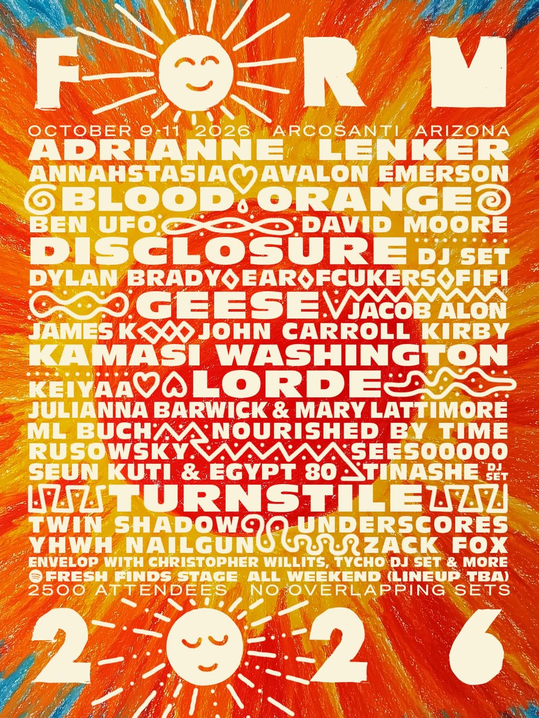 FORM Arcosanti 2026 lineup (Turnstile, Lorde, Geese, Adrianne Lenker ...