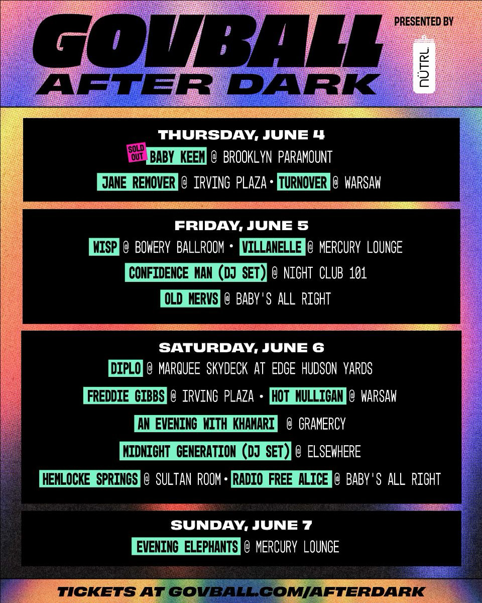 Governors Ball announces 2026 aftershows & set times